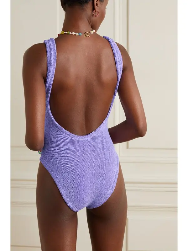 Hunza G Net Sustain Open-back Seersucker Swimsuit