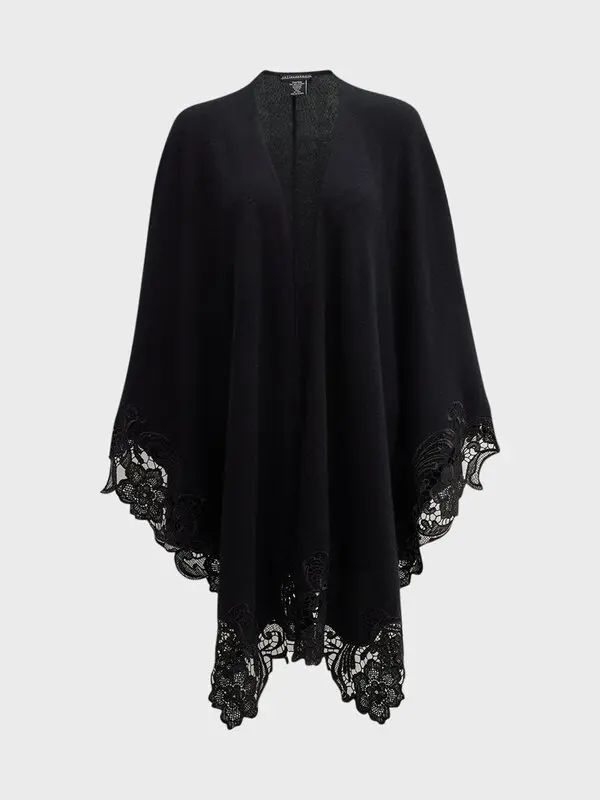 Sofia Cashmere Lace-trim Cashmere Knit Cape - Black