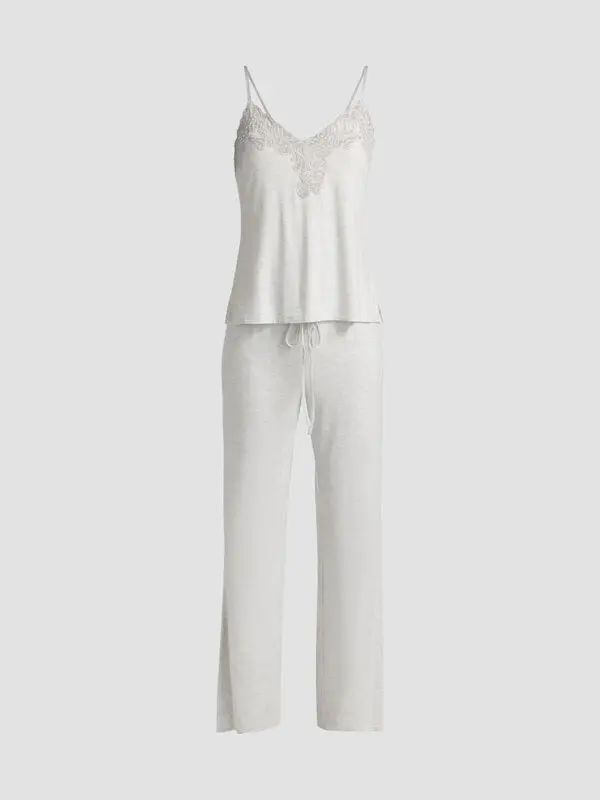Natori Glamour Lace-trim Lounge Set - Heather Grey