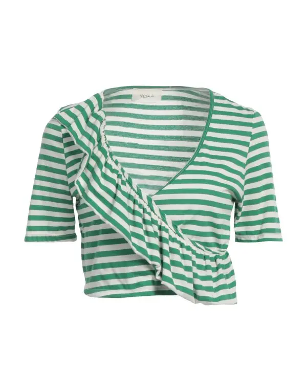 VICOLO Striped Ruffle Tee - Green