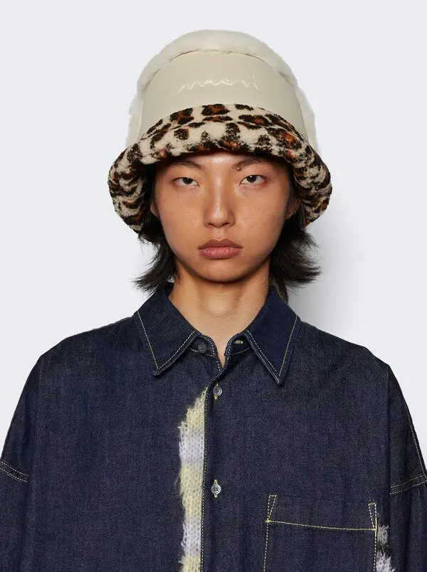 Marni Leather Bucket Hat - Stone White