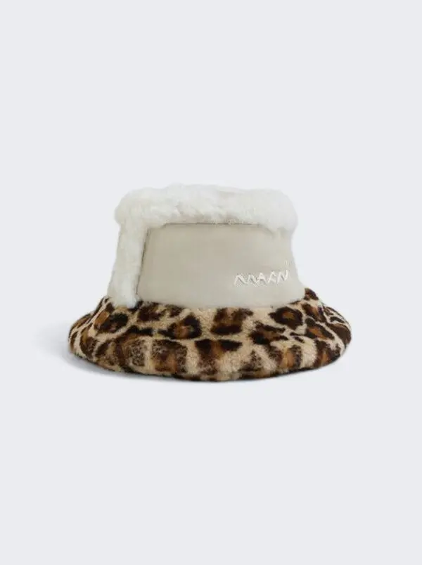 Marni Leather And Shearling Bucket Hat - Stone White