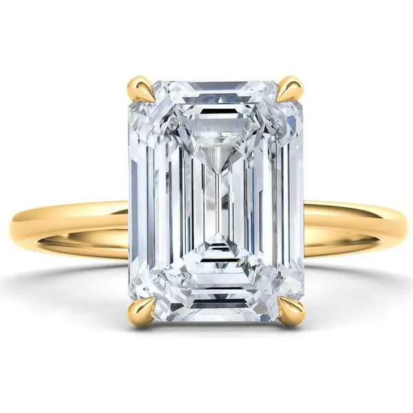 HAUTECARAT 18k Gold Lab Grown Diamond Emerald Cut Ring - 3.00 Ctw 18k Yellow Gold