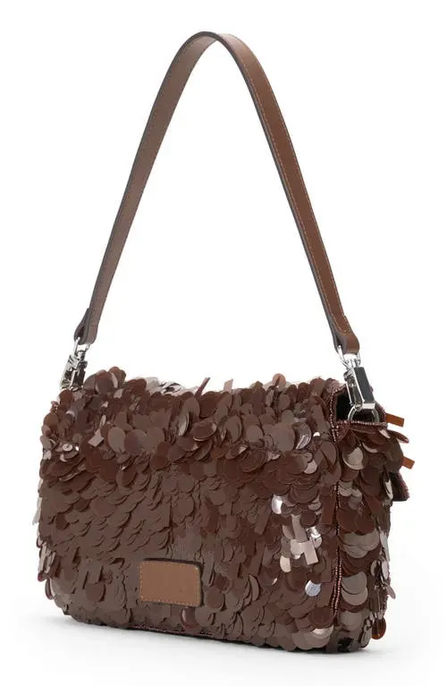 Staud Timmy Sequin Shoulder Bag - Cacao