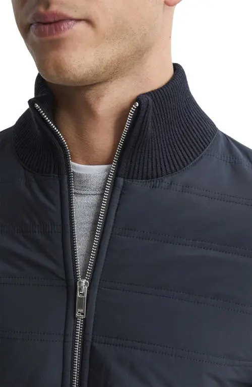 REISS Trainer Quilted & Ribbed Hybrid Jacket - Navy