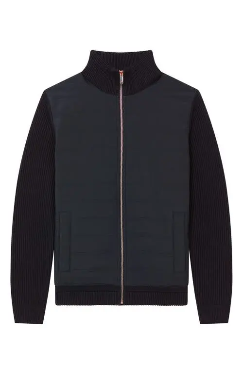 REISS Trainer Quilted & Ribbed Hybrid Jacket - Navy