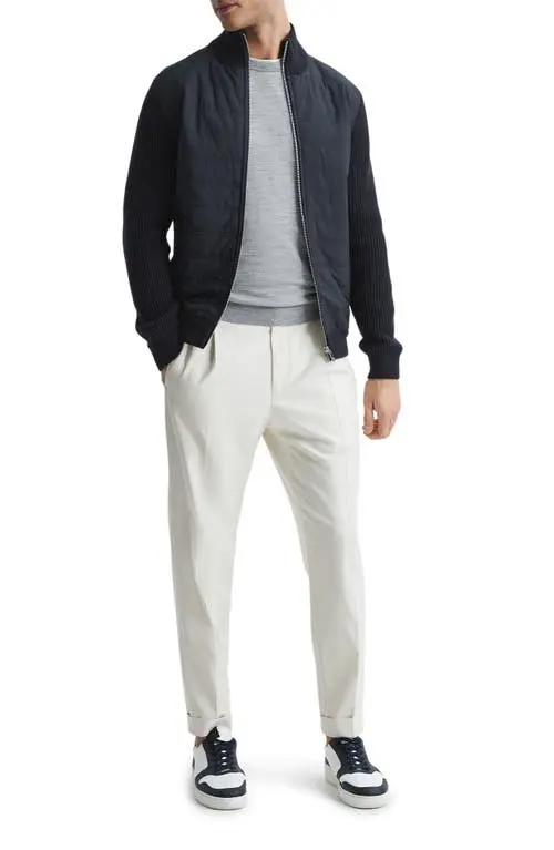 REISS Trainer Quilted & Ribbed Hybrid Jacket - Navy