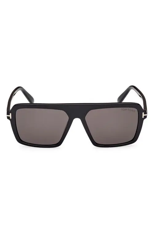 TOM FORD Vincent Pilot Sunglasses - Shiny Black/ Eco/ Smoke Lenses