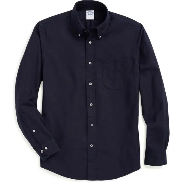 Brooks Brothers Solid Flannel Button-down Shirt - Navy