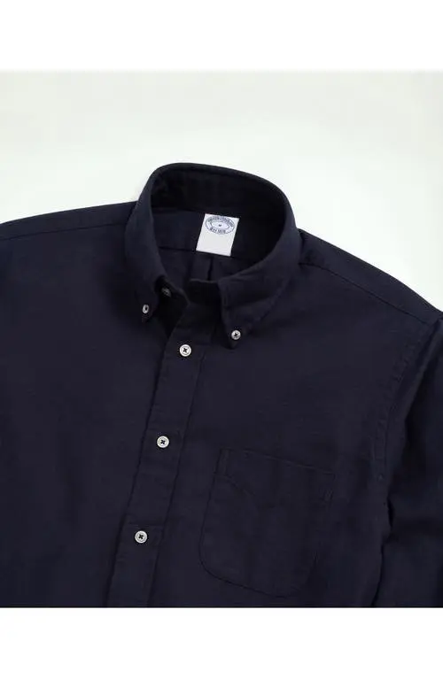 Brooks Brothers Solid Flannel Button-down Shirt - Navy