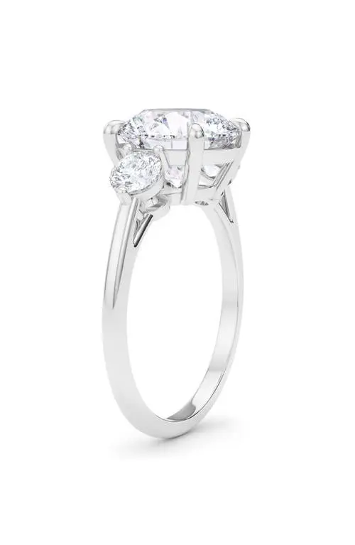 HAUTECARAT Three Stone Round Cut Lab Grown Diamond Ring - 18k White Gold