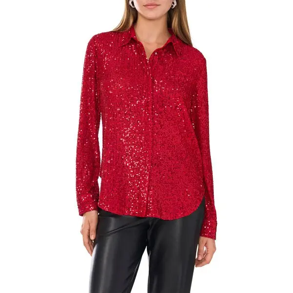 Vince Camuto Sequin Shirt - Ultra Red