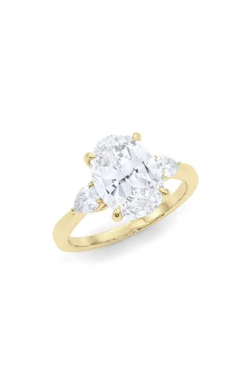 HAUTECARAT Oval And Pear Cut Lab Grown Diamond Ring - 4.00 Ctw 18k Yellow Gold