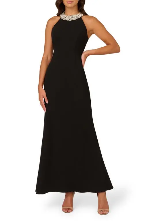 Adrianna Papell Imitation Pearl Embellished Neck Mermaid Gown