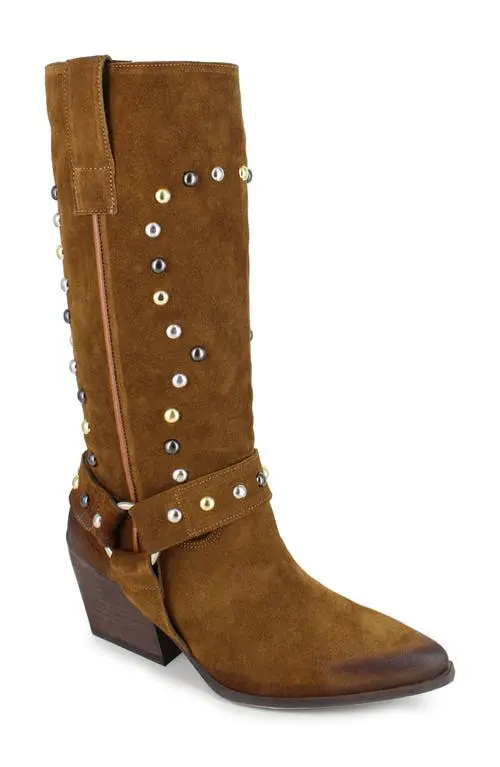 ZIGINY Giana Studded Western Boots - Tan Suede
