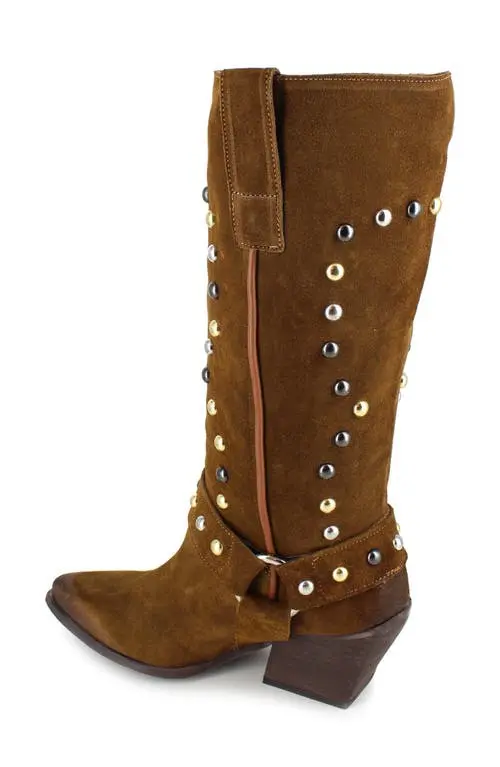 ZIGINY Giana Studded Western Boots - Tan Suede