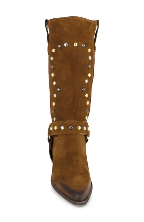 ZIGINY Giana Studded Western Boots - Tan Suede