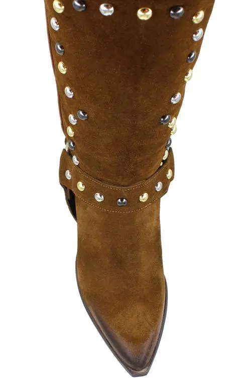 ZIGINY Giana Studded Western Boots - Tan Suede