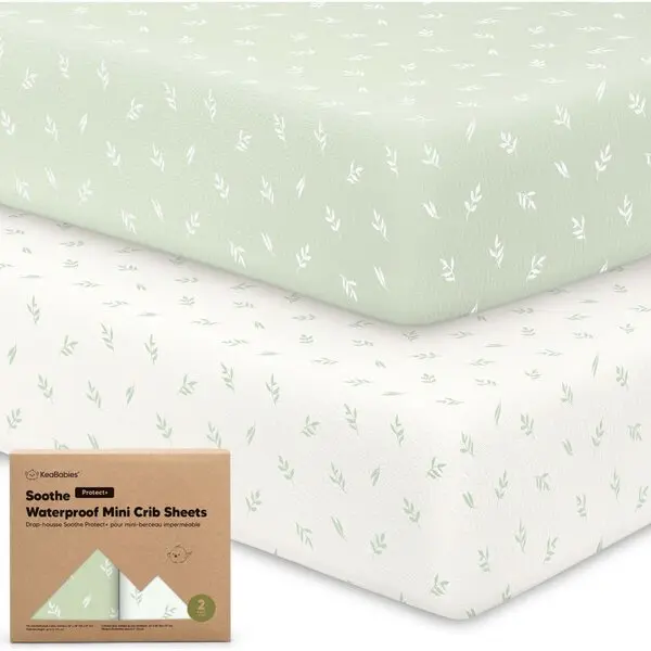 KEABABIES 2-pack Soothe Protect+ Waterproof Mini Crib Sheets - Herb