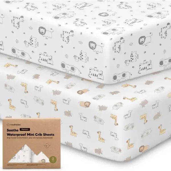 KEABABIES 2-pack Soothe Protect+ Waterproof Mini Crib Sheets - Keasafari