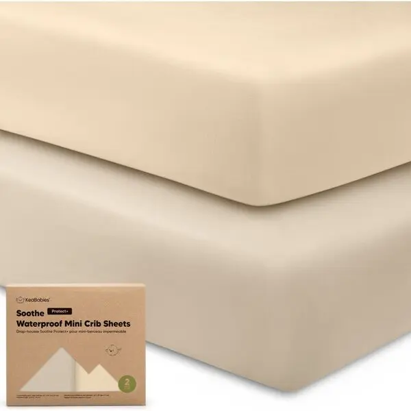KEABABIES 2-pack Soothe Protect+ Waterproof Mini Crib Sheets - Macadamia