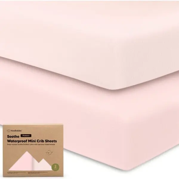 KEABABIES 2-pack Soothe Protect+ Waterproof Mini Crib Sheets - Mist Rose