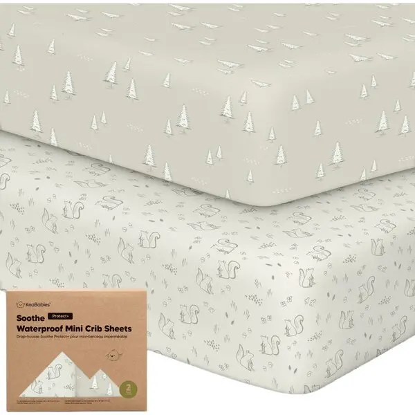 KEABABIES 2-pack Soothe Protect+ Waterproof Mini Crib Sheets - Pine Grove