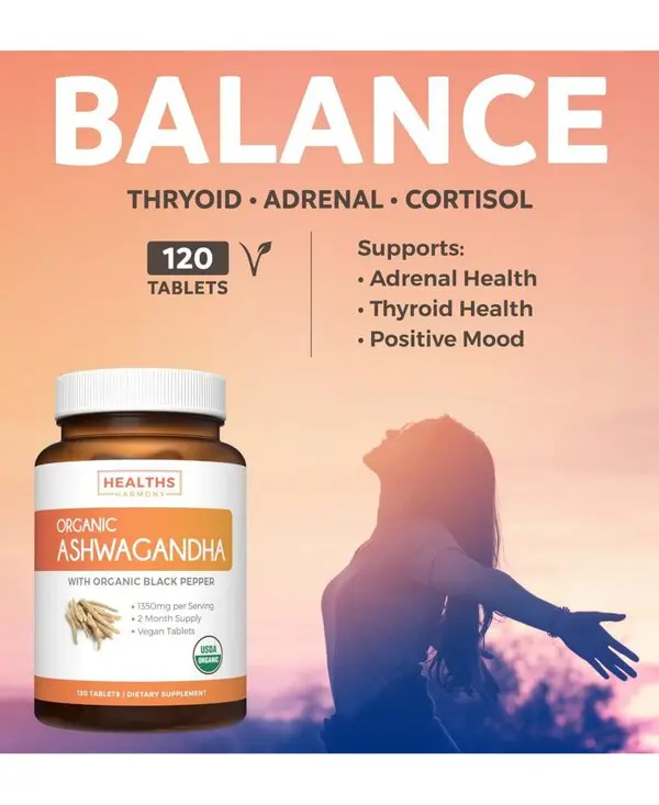HEALTHS HARMONY Usda Organic Ashwagandha Tablets