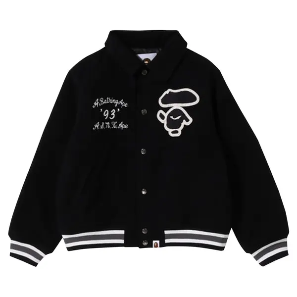 A BATHING APE Melton Varsity Jacket - Black
