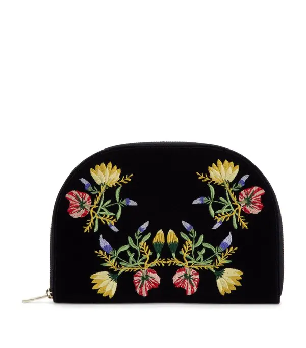 Wolf Embroidered Zoe Zip-up Jewellery Case - Navy