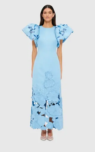 cornflower blue maxi dress Flared Sleeve Embroidered Maxi Dress - Cornflower Blue