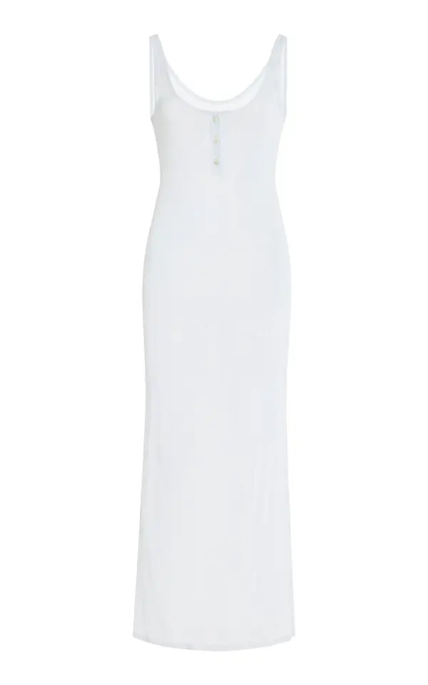 Brandon Maxwell Catherine Knit Henley Midi Dress