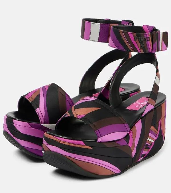 Emilio Pucci Satin Platform Sandals With Ankle Strap