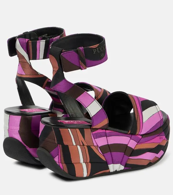 Emilio Pucci Satin Platform Sandals With Ankle Strap