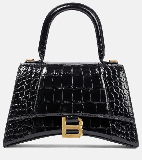 Balenciaga Hourglass Xs Croc-effect Leather Crossbody Bag - Black