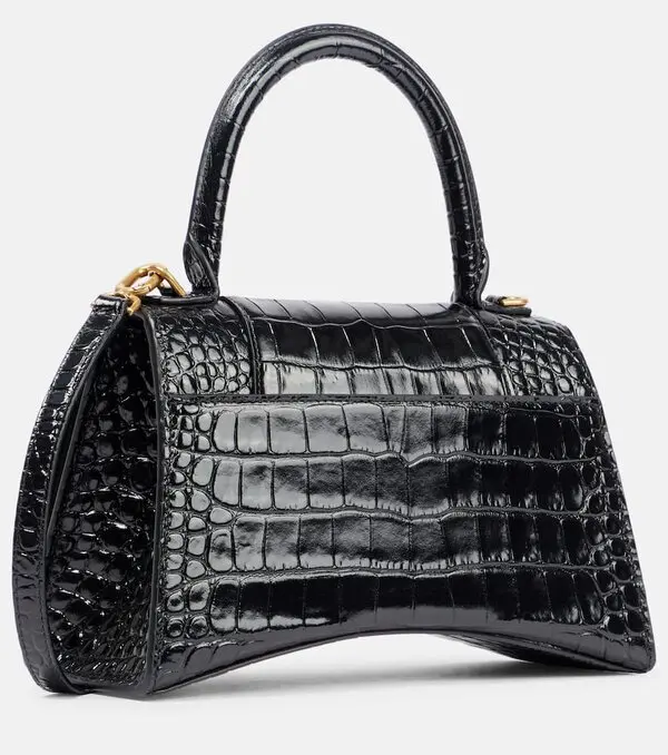 Balenciaga Hourglass Xs Croc-effect Leather Crossbody Bag - Black