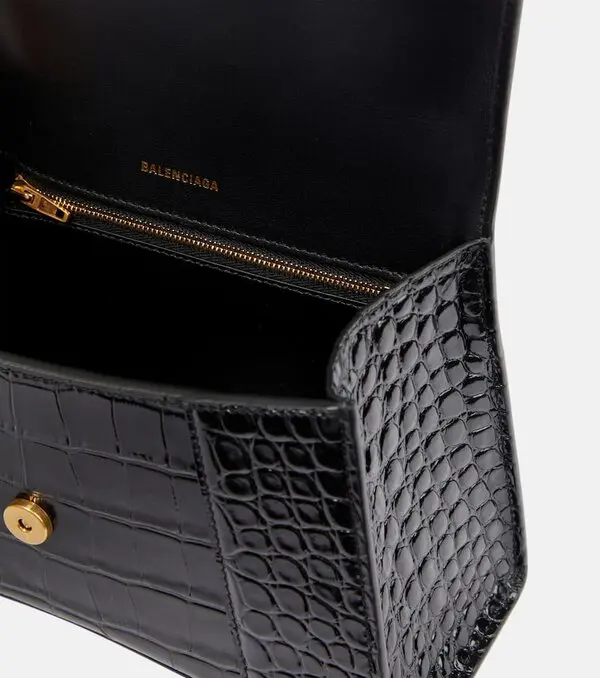 Balenciaga Hourglass Xs Croc-effect Leather Crossbody Bag - Black