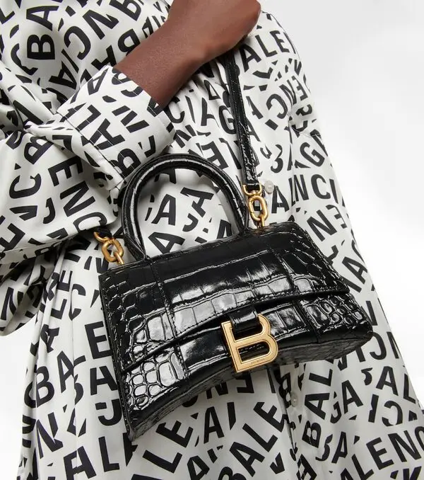 Balenciaga Hourglass Xs Croc-effect Leather Crossbody Bag - Black