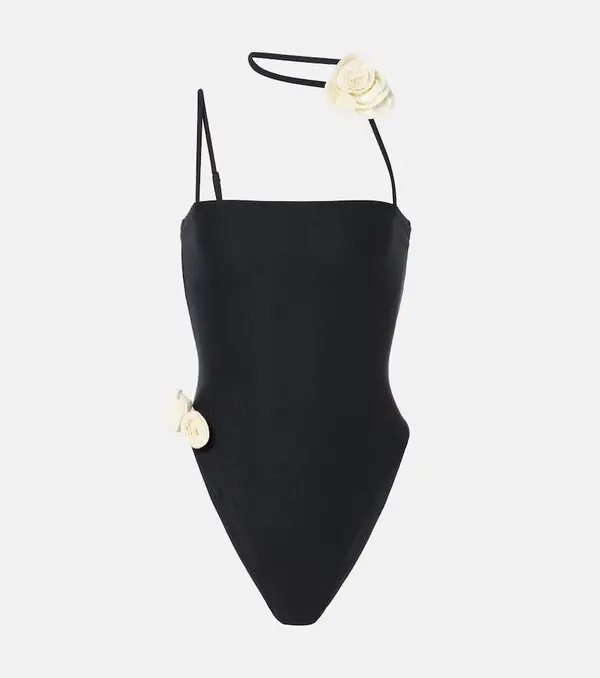 SAME Floral-appliqué One-piece Swimsuit - Black
