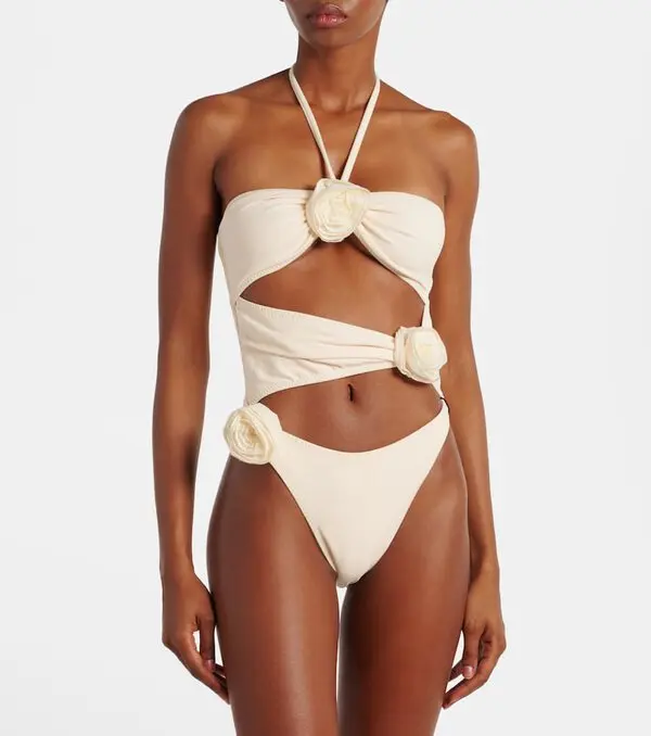 SAME Floral-applique Cutout One-piece Swimsuit - White