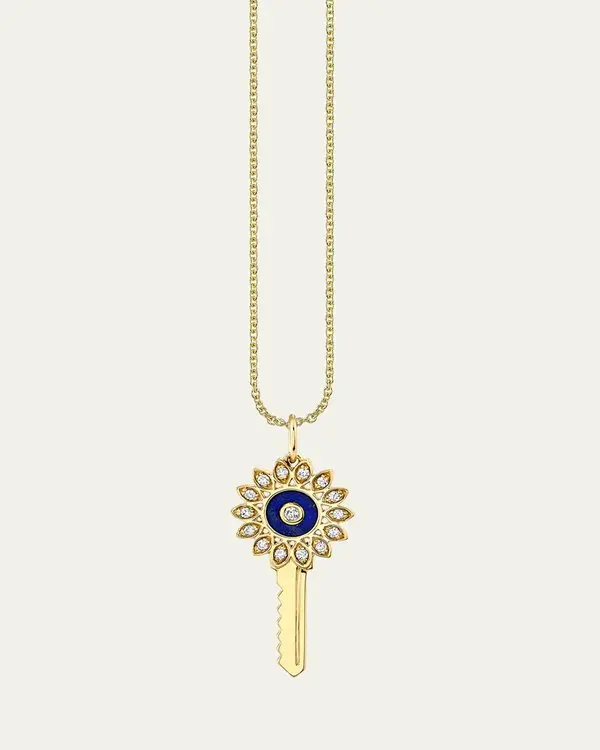 SYDNEY EVAN 14k Yellow Lapis And Diamond Key Charm