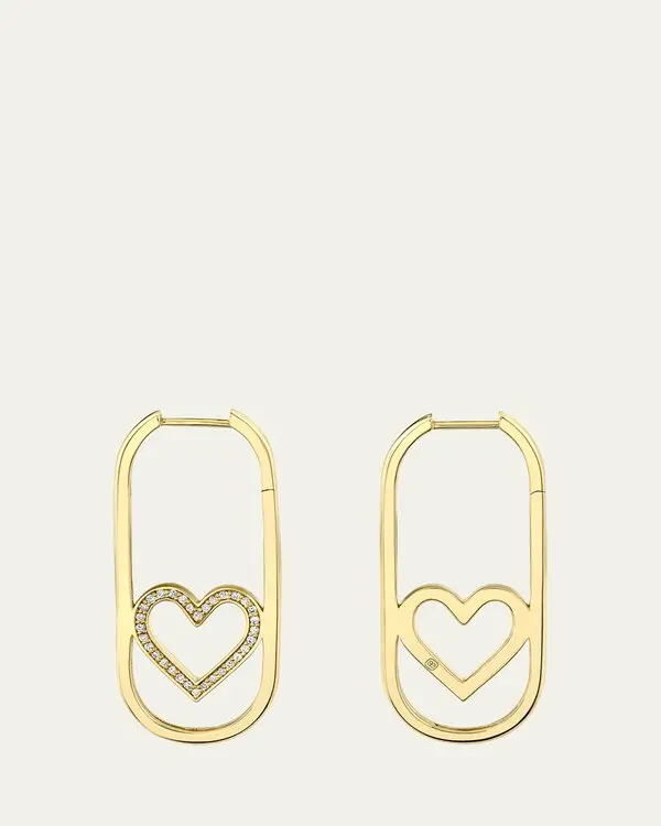 SYDNEY EVAN 14k Yellow Pave Open Heart Diamond Long Hoop Earrings - Gold