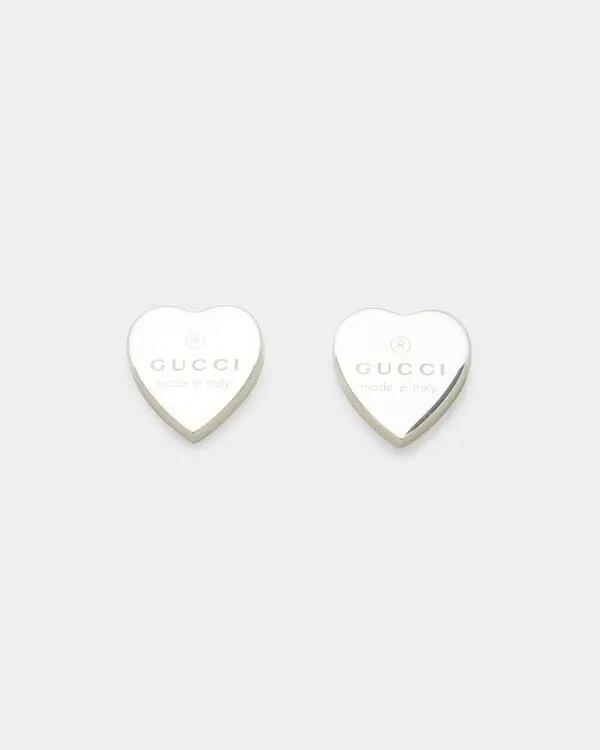 Gucci Engraved Heart Trademark Earrings - Silver
