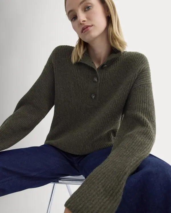 Everlane Wool Cashmere Henley Sweater - Heather Beech