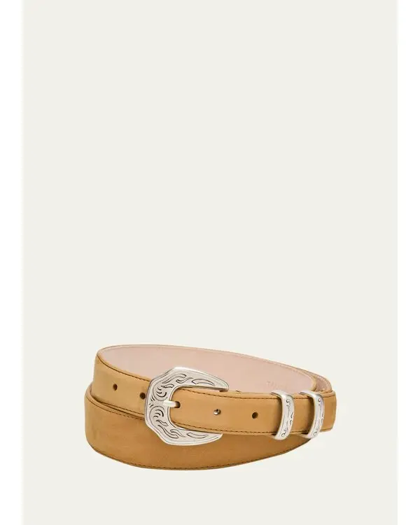 Simonnot Godard Nubuck Suede Western Belt - Beige