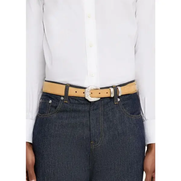 Simonnot Godard Nubuck Suede Western Belt - Beige