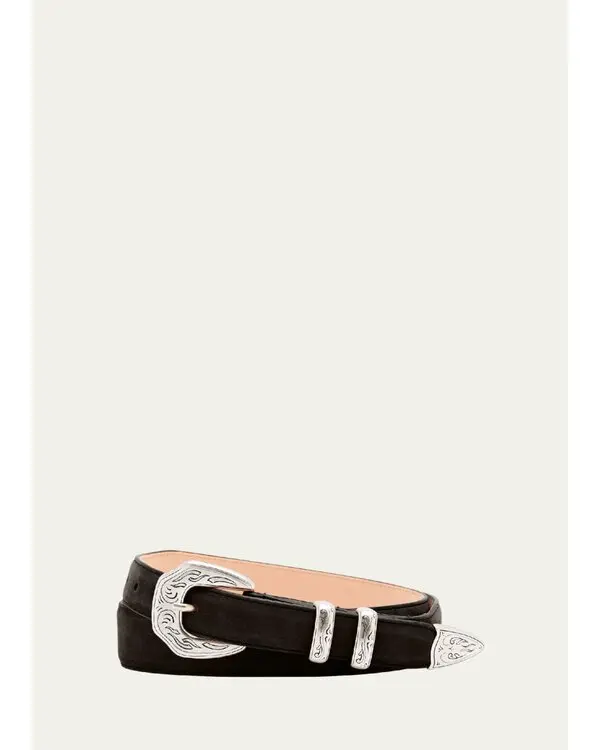 Simonnot Godard Nubuck Suede Western Belt - Gray