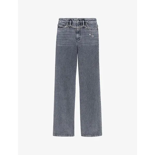 Maje Chain-belt High-rise Stretch-denim Jeans - Noir / Gris