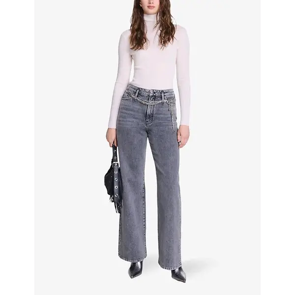 Maje Chain-belt High-rise Stretch-denim Jeans - Noir / Gris