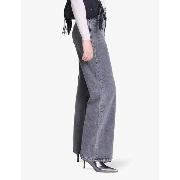 Maje Chain-belt High-rise Stretch-denim Jeans - Noir / Gris